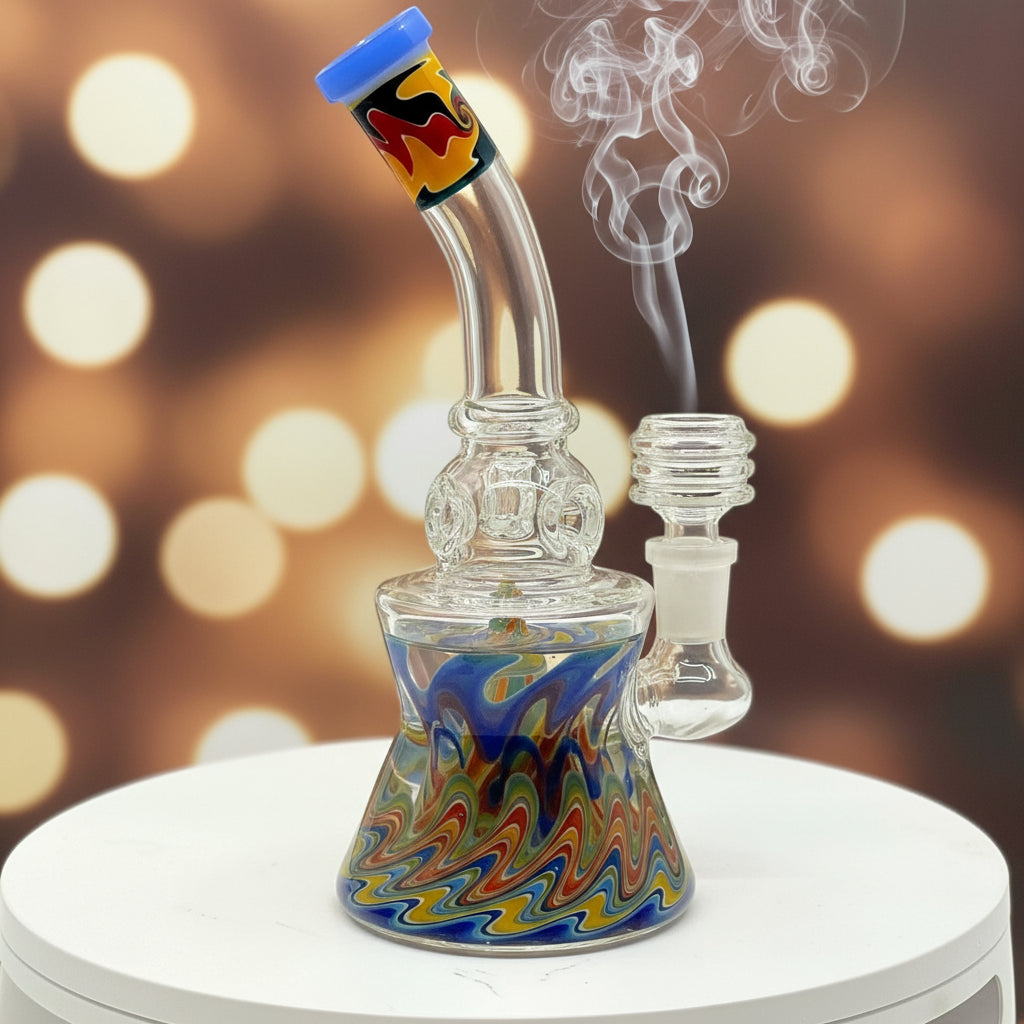 8" Rainbow Twist Shower Head Dab Rig - SmokeMEGA