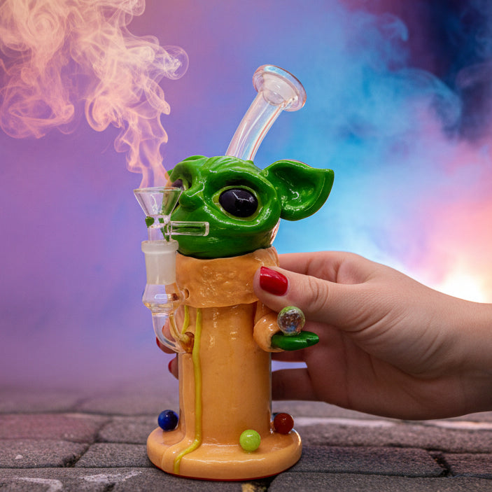 8-Inch Baby Yoda Glass Dab Rig | SmokeMEGA