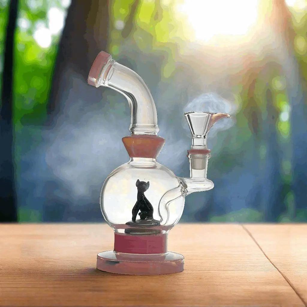 Dab Rig | 8" Bent Neck Macaroon Cat Perc - SmokeMEGA