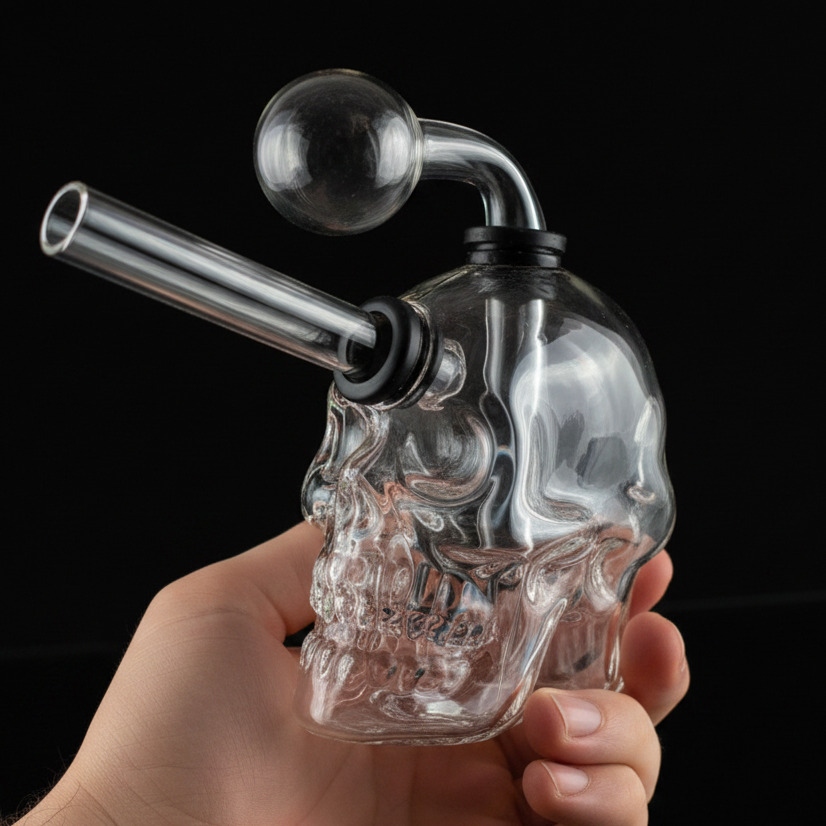 Dual Skull Face 3pc Oil Rig - SmokeMEGA